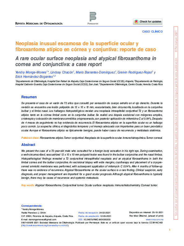 (PDF) Neoplasia inusual escamosa de la superficie ocular y fibroxantoma ...