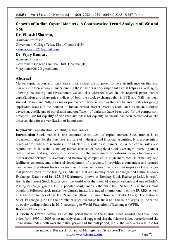 (PDF) Growth of Indian Capital Markets: A Comparative Trend Analysis of ...