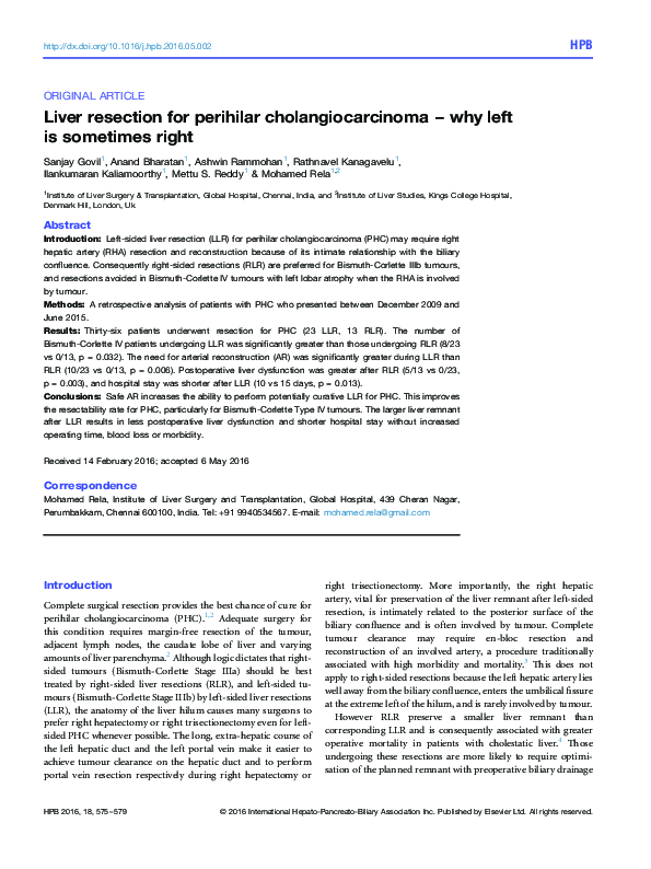 (PDF) Liver resection for perihilar cholangiocarcinoma – why left is ...