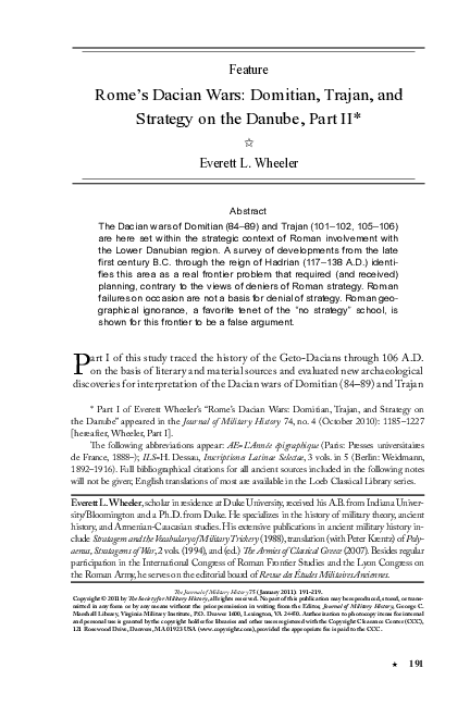(PDF) Rome's Dacian Wars: Domitian, Trajan, and Strategy on the Danube ...