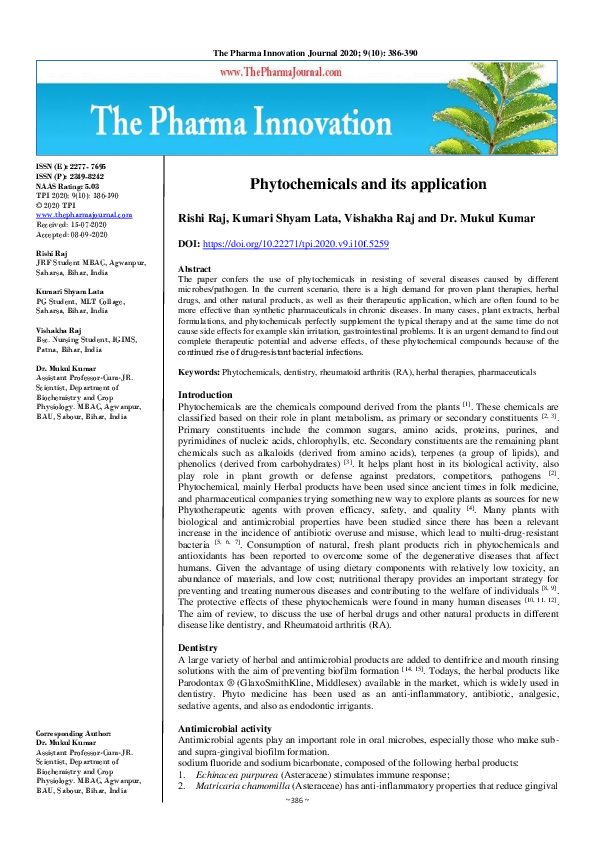 (PDF) Phytochemicals and its application