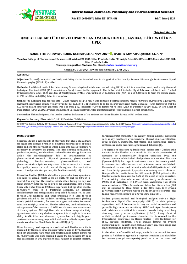 (PDF) ANALYTICAL METHOD DEVELOPMENT AND VALIDATION OF FLAVOXATE HCL WITH RP-HPLC