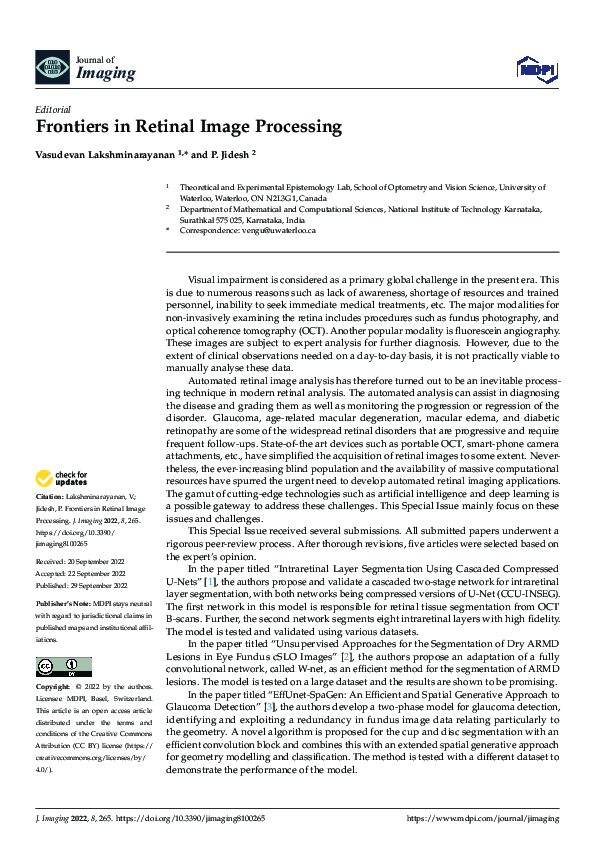 (PDF) Frontiers in Retinal Image Processing
