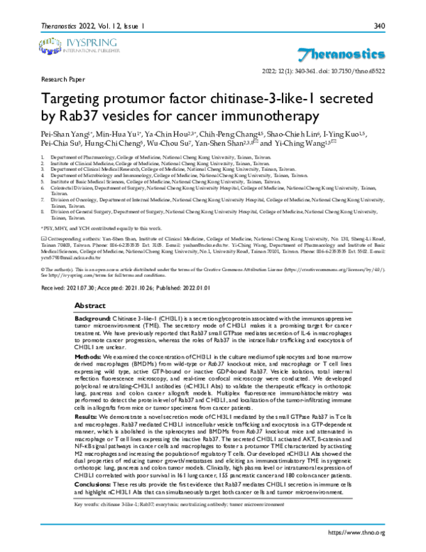 (PDF) Targeting protumor factor chitinase-3-like-1 secreted by Rab37 vesicles for cancer ...