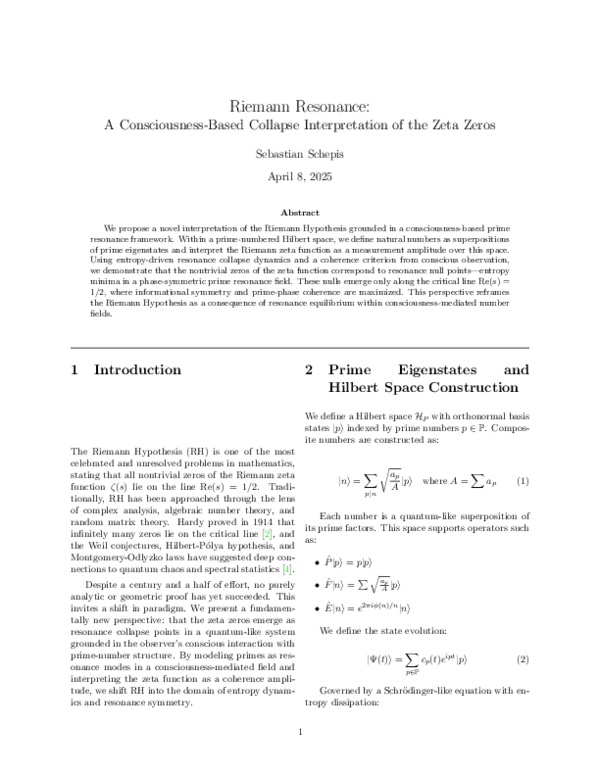 (PDF) Riemann Resonance: A Consciousness-Based Collapse Interpretation of the Zeta Zeros