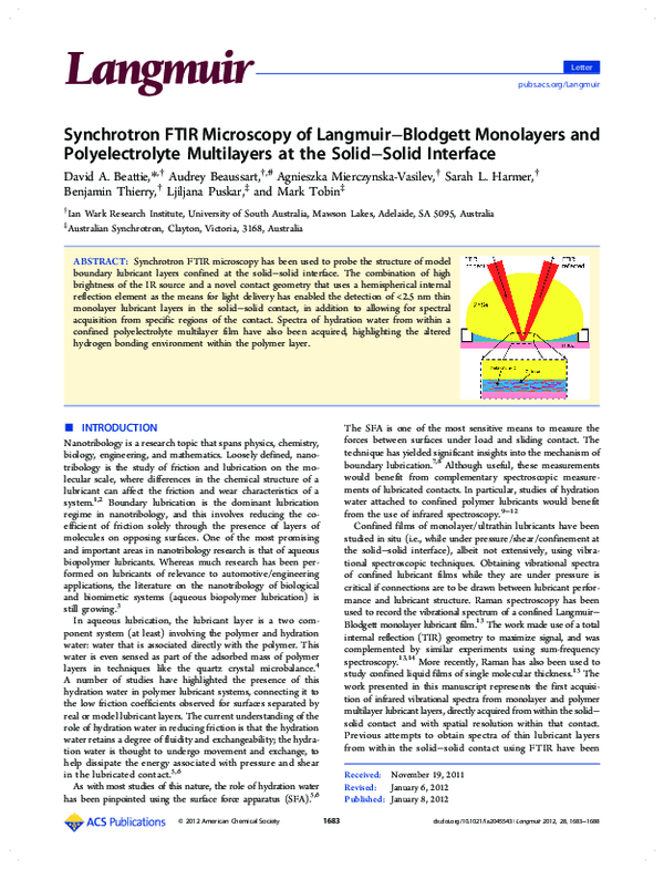 (PDF) Synchrotron FTIR microscopy of Langmuir-Blodgett monolayers and polyelectrolyte ...