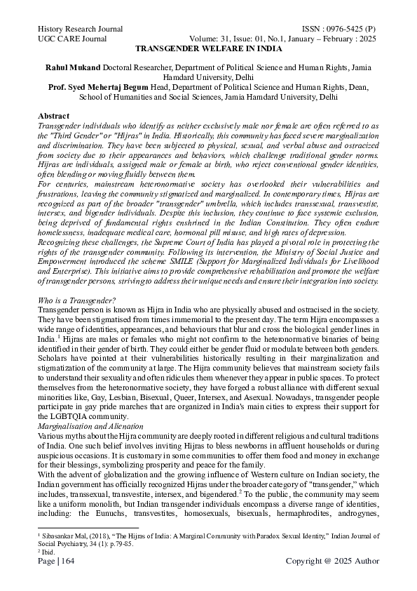 (PDF) TRANSGENDER WELFARE IN INDIA