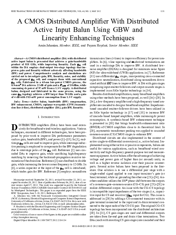 (PDF) A CMOS Distributed Amplifier With Distributed Active Input Balun ...