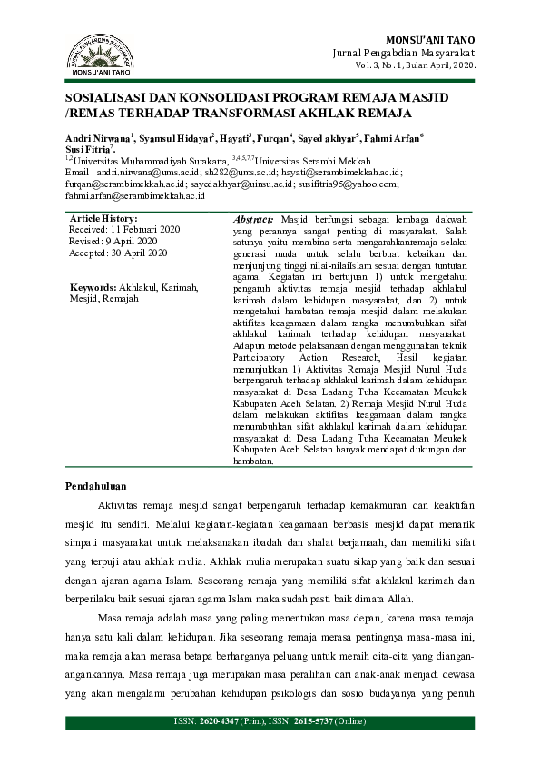 (PDF) Sosialisasi Dan Konsolidasi Program Remaja Masjid /Remas Terhadap ...