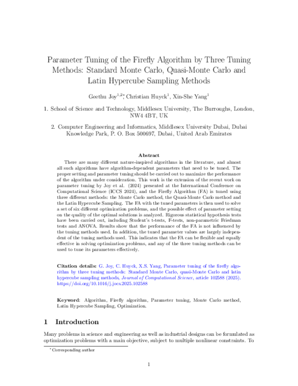 (PDF) Parameter Tuning of the Firefly Algorithm by Three Tuning Methods: Standard Monte Carlo ...