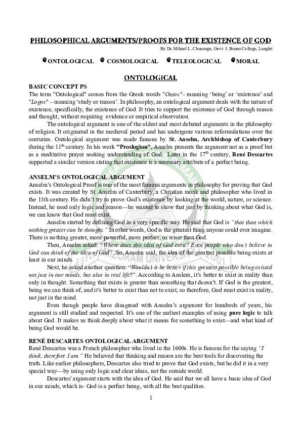 (PDF) PHILOSOPHY PHL261 - UNIT III - PROOF FOR THE EXISTENCE OF GOD ...