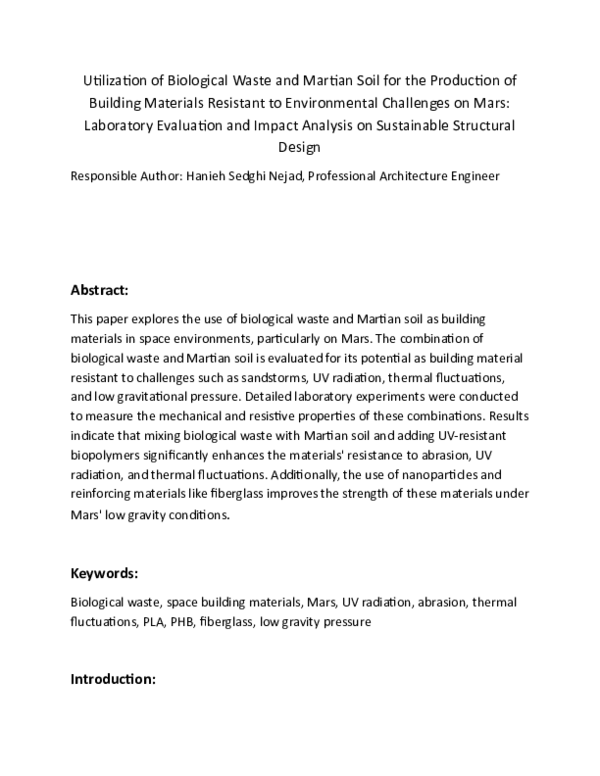 (PDF) Utilization of Biological Waste and Martian Soil for the ...