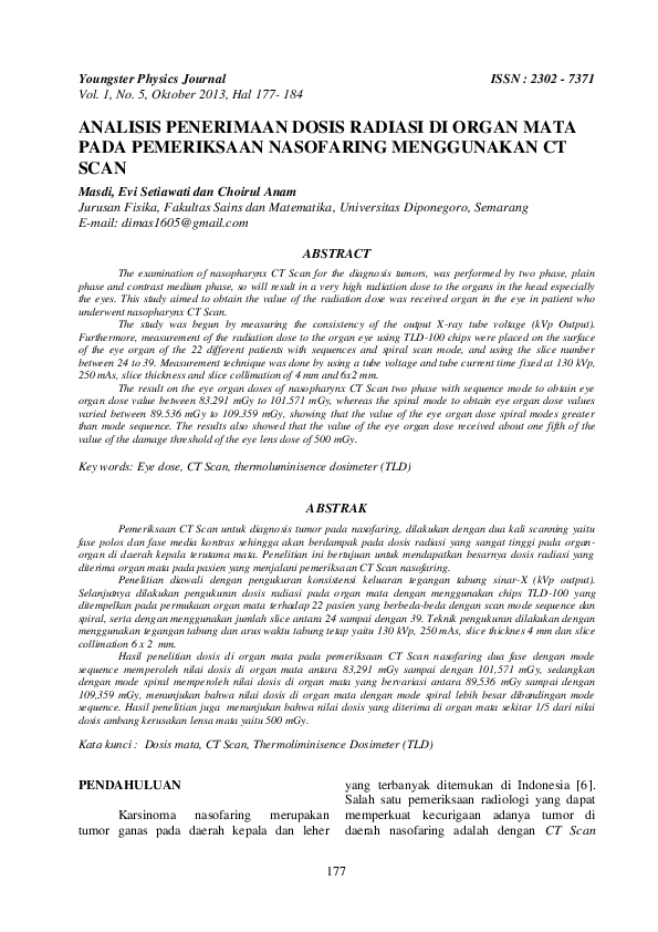 (PDF) Analisis Penerimaan Dosis Radiasi DI Organ Mata Pada Pemeriksaan ...