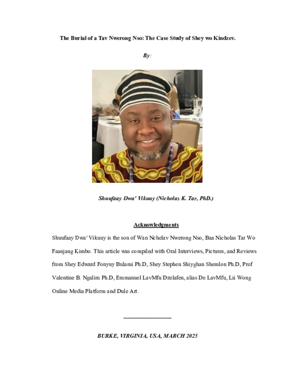 (PDF) The Burial of a Tav Nwerong Nso: The Case Study of Shey wo Kindzev