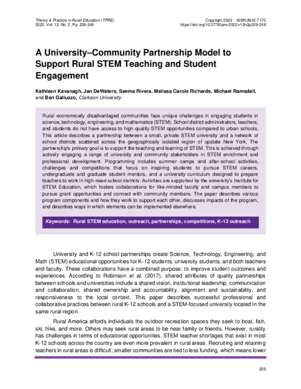 (PDF) University-Community Partnership Model to Support Rural STEM ...