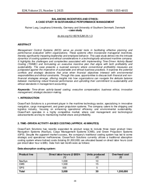 (PDF) Balancing incentives and ethics - A case study in sustainable performance management