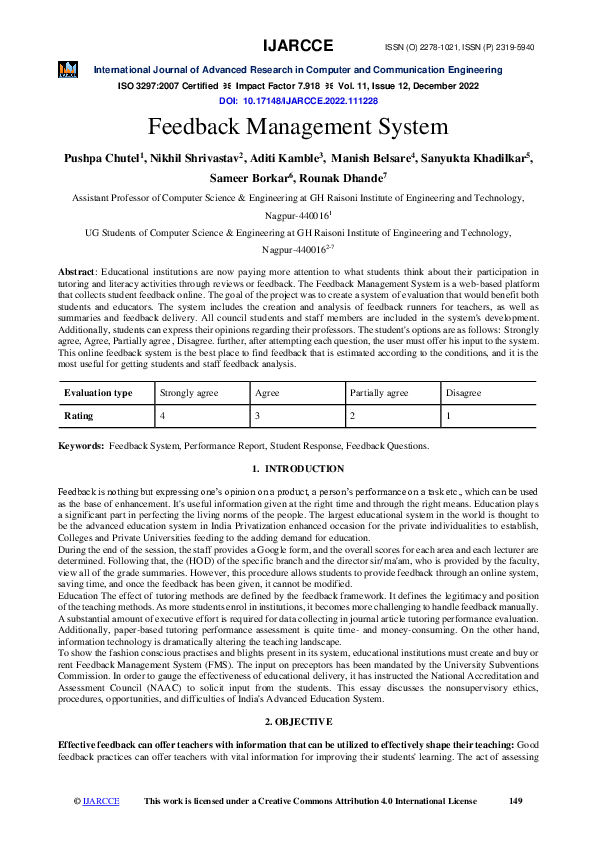 (PDF) Feedback Management System