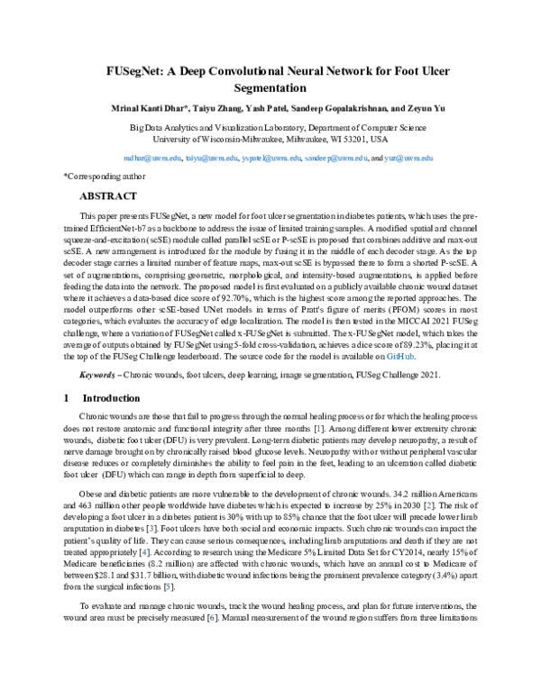 (PDF) FUSegNet: A Deep Convolutional Neural Network for Foot Ulcer Segmentation
