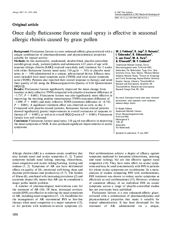 (PDF) Once daily fluticasone furoate nasal spray is effective in ...