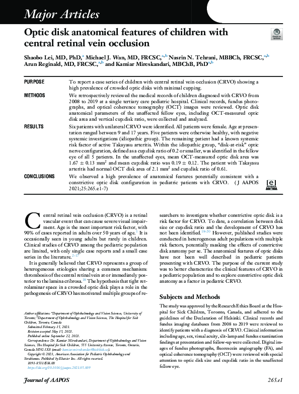 (PDF) Optic disk anatomical features of children with central retinal ...