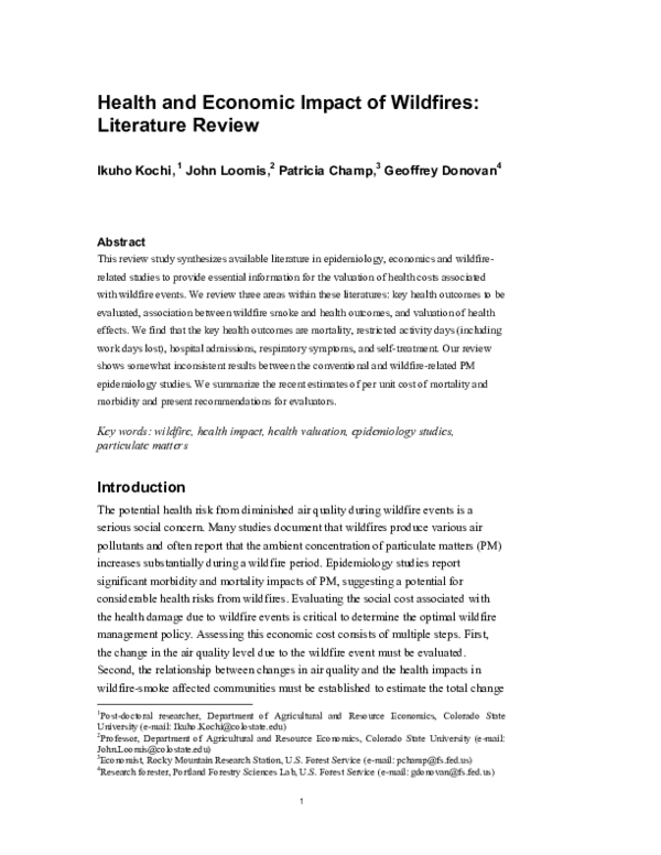 (PDF) Health and Economic Impact of Wildfires: Literature Review