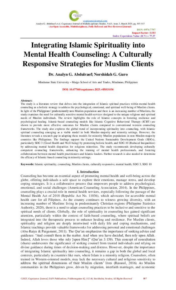 (PDF) Integrating Islamic Spirituality into Mental Health Counseling: A ...