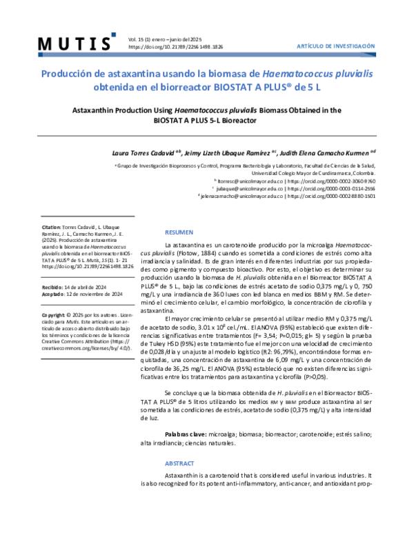 (PDF) Producción de astaxantina usando la biomasa de Haematococcus ...