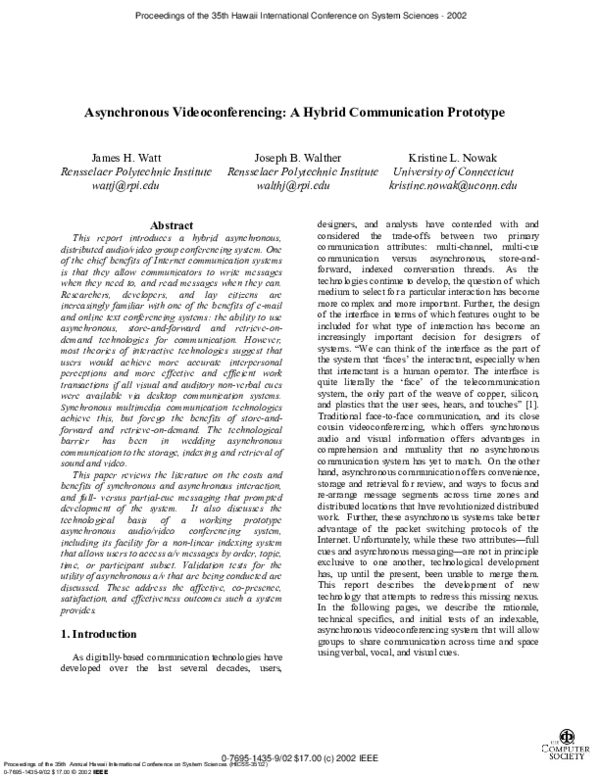 (PDF) Asynchronous videoconferencing: a hybrid communication prototype