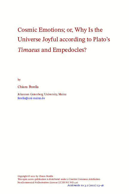 (PDF) Cosmic Emotions; or, Why Is the Universe Joyful according to Plato's Timaeus and Empedocles?