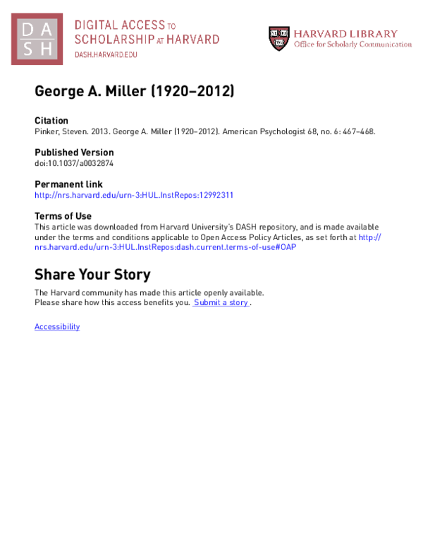 (PDF) George A. Miller (1920–2012)