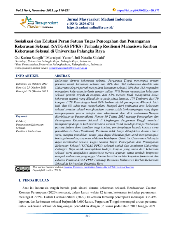 (PDF) Sosialisasi dan Edukasi Peran Satuan Tugas Pencegahan dan Penanganan Kekerasan Seksual ...