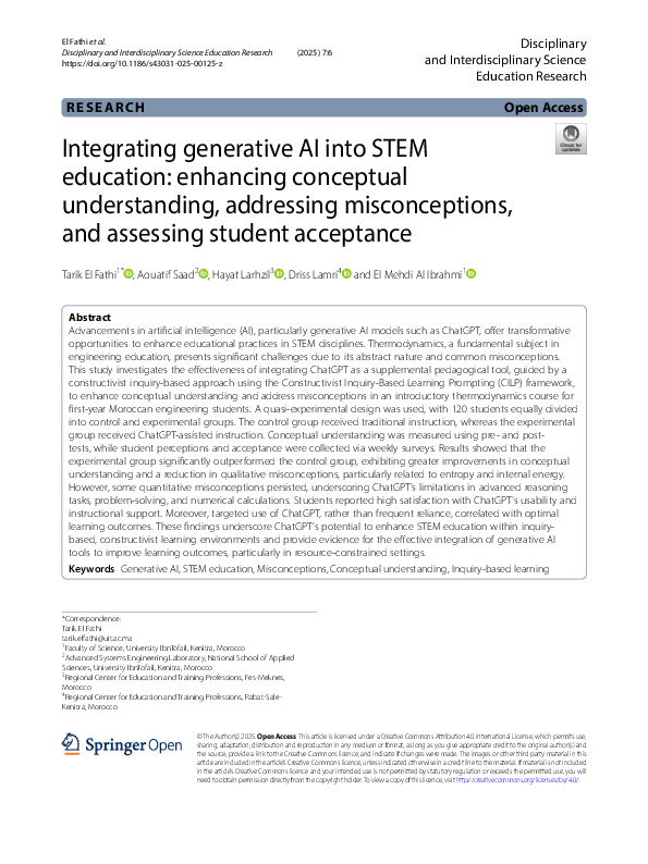 (PDF) Integrating generative AI into STEM education: enhancing conceptual understanding ...