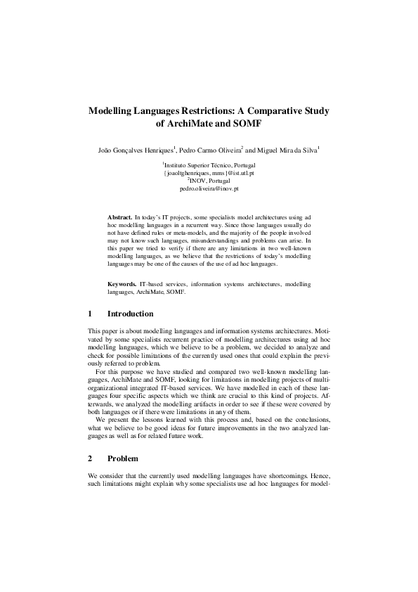 (PDF) Modelling languages restrictions: A comparative study of ArchiMate and SOMF