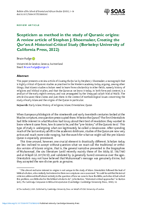(PDF) Scepticism as method in the study of Quranic origins: A review ...