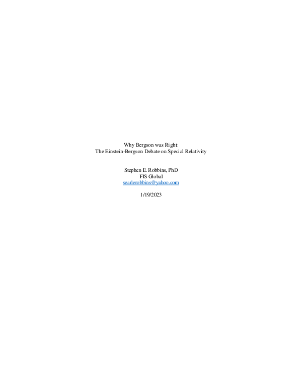 (PDF) Why Bergson was Right: The Einstein-Bergson Debate on Special ...