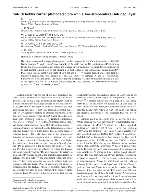 (PDF) GaN Schottky barrier photodetectors with a low-temperature GaN cap layer