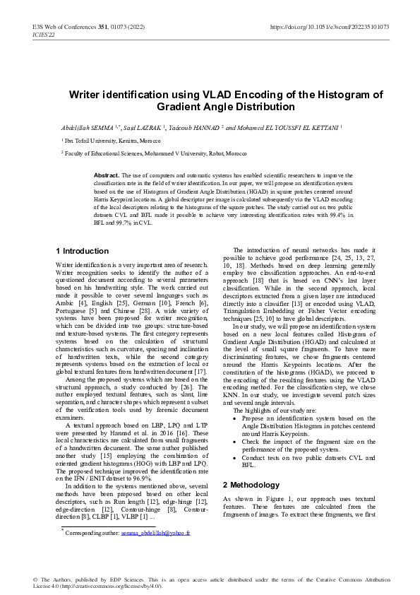 (PDF) Writer identification using VLAD Encoding of the Histogram of ...