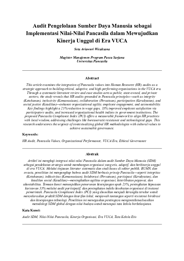 (PDF) Audit Pengelolaan Sumber Daya Manusia sebagai Implementasi Nilai ...