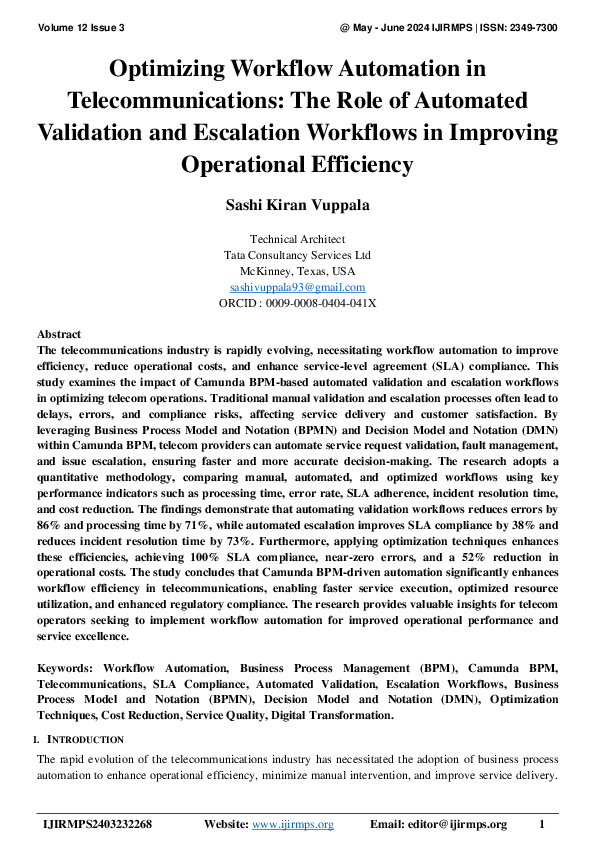 (PDF) Optimizing Workflow Automation in Telecommunications: The Role of Automated Validation and ...