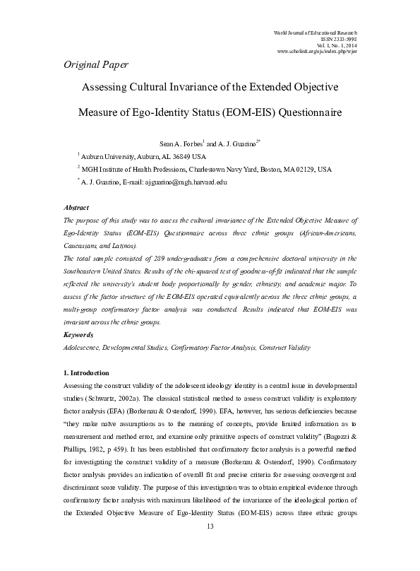 (PDF) Measure of Ego-Identity Status (EOM-EIS) Questionnaire