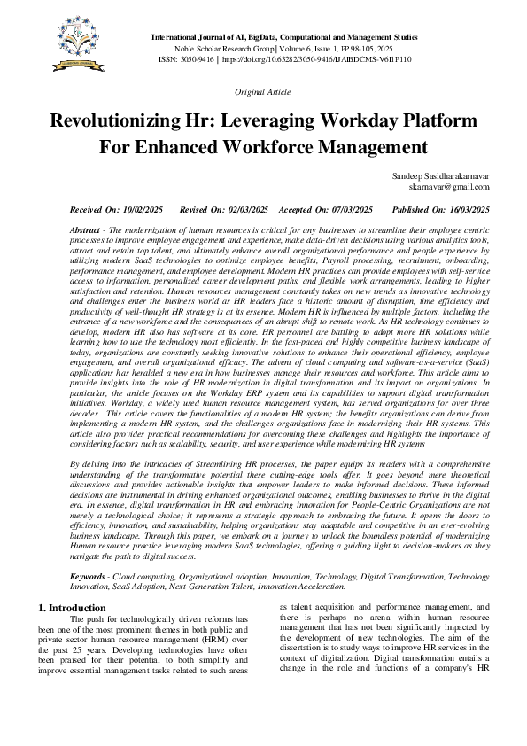 (PDF) Revolutionizing HR: Leveraging Workday Platform For Enhanced ...