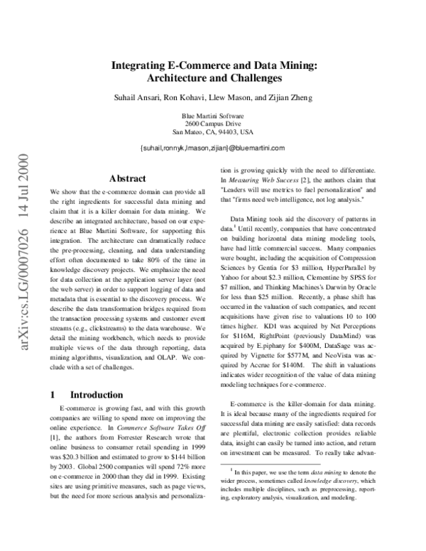 (PDF) Integrating E-Commerce and Data Mining: Architecture and Challenges