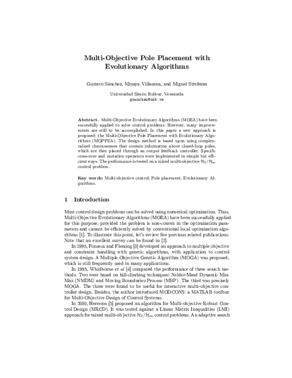 (PDF) Multi-objective Pole Placement with Evolutionary Algorithms