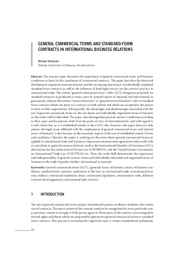 (PDF) General commercial terms and standard-form contracts in ...