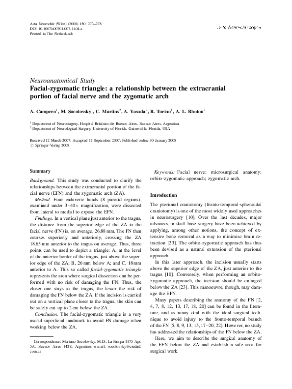 (PDF) Facial-zygomatic triangle: a relationship between the ...