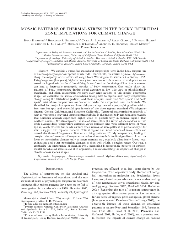 (PDF) Mosaic Patterns of Thermal Stress in the Rocky Intertidal Zone ...