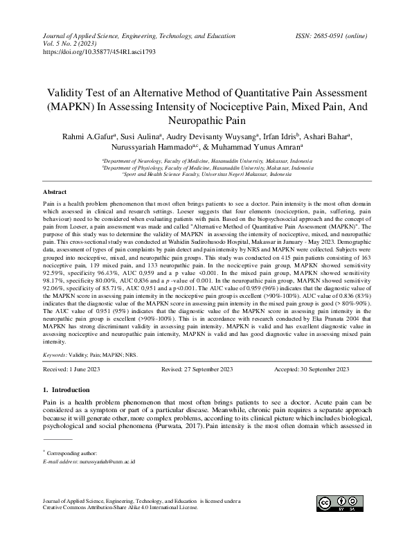 (PDF) Validity Test of an Alternative Method of Quantitative Pain ...