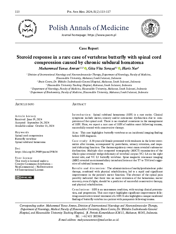 (PDF) Ke y w o r d s Spinal cord compression Butterfly vertebrae Spinal ...