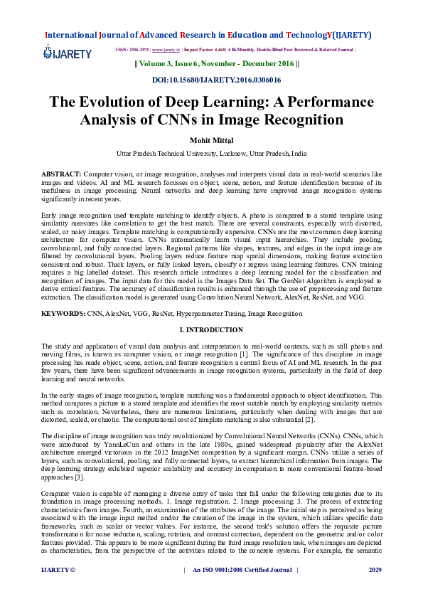 (PDF) The Evolution of Deep Learning: A Performance Analysis of CNNs in ...
