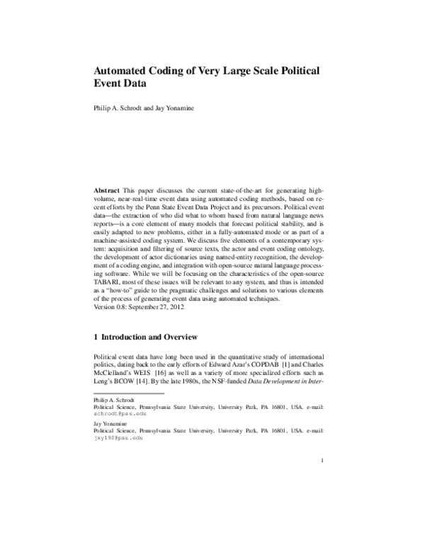 (PDF) Automated Coding of Very Large Scale Political Event Data